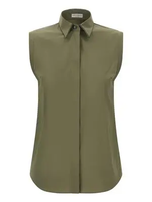 Brunello Cucinelli BRUNELLO CUCINELLI Monile-Trimmed Stretch Cotton Poplin Shirt Green