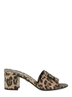 Dolce & Gabbana Leopard Print Leather Mules - Cream