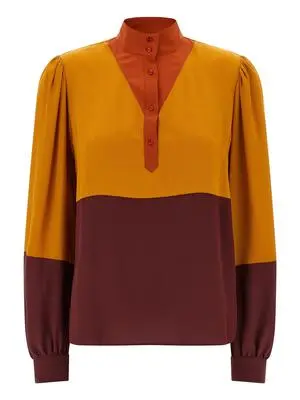 Saint Laurent Color-block Silk Blouse - Yellow