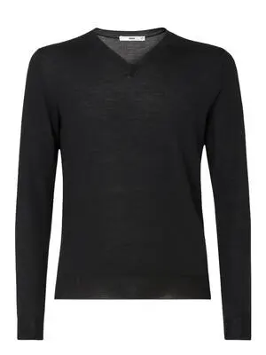 Fendi V-neck Slim Fit Wool Jumper - Black