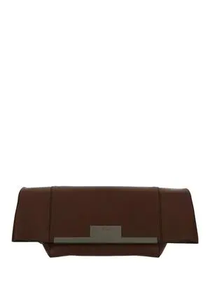 Max Mara Clasp Medium Leather Clutch - Brown
