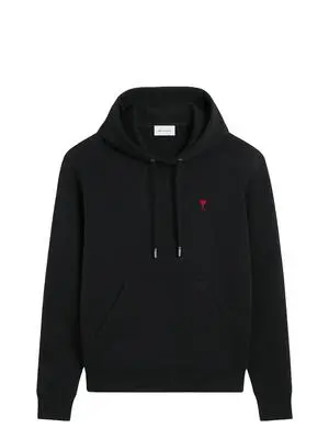 AMI Paris Organic Cotton Fleece Hoodie - Black