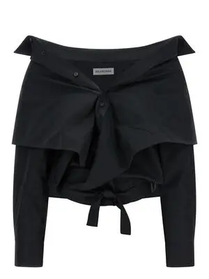 Balenciaga Off-the-shoulder Crop Shirt - Black