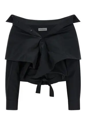 Balenciaga Off-the-shoulder Cropped Shirt - Black