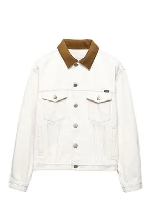 Prada PRADA Denim And Leather Collar Hybrid Jacket Cream