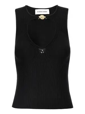 MARINE SERRE Ribbed Knit Top - Black