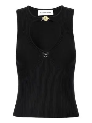 MARINE SERRE Ribbed Knit Top - Black