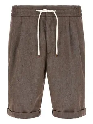 Brunello Cucinelli Linen And Virgin Wool Chevron Bermuda Shorts - Brown