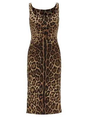 Dolce & Gabbana Animal Print Silk Charmeuse Dress - Brown