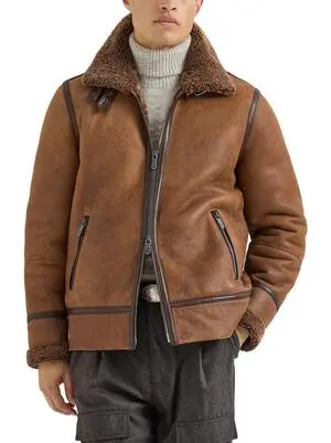 Brunello Cucinelli Leather Shearling Jacket - Brown