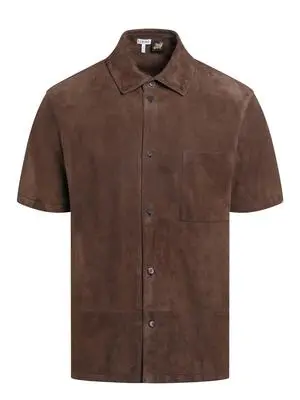 Loewe Short-sleeved Shirt In Dark Suede Goatskin - Brown