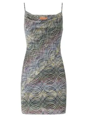 Missoni Zigzag Knit Cowl Neck Mini Dress - Blue