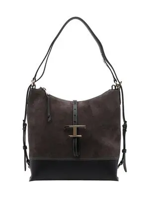 TOD'S Small Suede T Timeless Backpack And Shoulder Bag - Brown