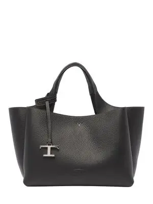 TOD'S Mini Leather Handbag With T Timeless Charm - Black