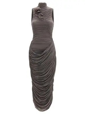 Magda Butrym Draped High-neck Midi Dress - Gray