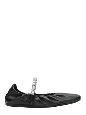 JIMMY CHOO Crystal-embellished Nappa Leather Ballet Flats - Black