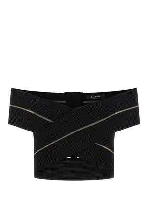 Balmain Off-the-shoulder Crop Top - Black