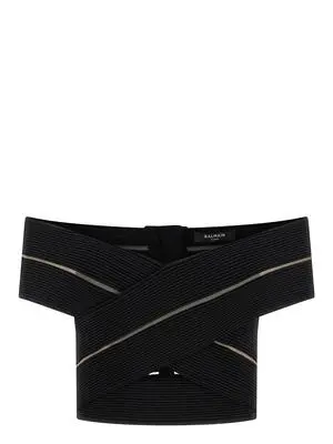Balmain Off-the-shoulder Crop Top - Black