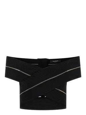 Balmain Off-the-shoulder Crop Top - Black