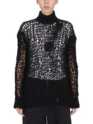 ANN DEMEULEMEESTER Leontine High Neck Open Knit Sweater - Black
