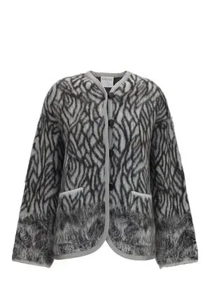 FORTE_FORTE Heron Feather Motif Brushed Cardigan - Gray