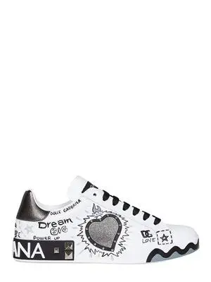 Dolce & Gabbana Hand-painted Leather Portofino Low-top Sneakers - Multicolor