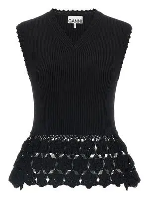 GANNI Cotton Crochet Vest - Black