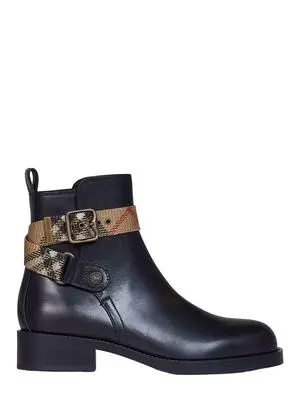 Burberry Black Leather Huntley Ankle Boots - Multicolor