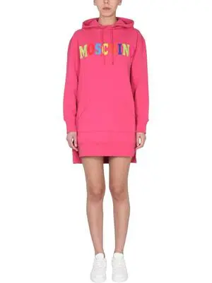 Moschino Dress With Multicolor Flocked Logo - Pink