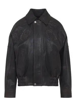 GOLDEN GOOSE GOLDEN GOOSE Flower Embroidery Leather Jacket Black