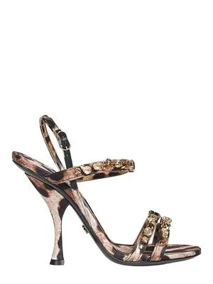 Dolce & Gabbana Leo Print Satin Rhinestone Embroidered Sandals - Multicolor