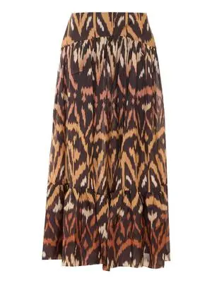 Zimmermann ZIMMERMANN Aster Silk Graphic Print Flounce Skirt Brown