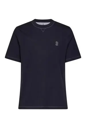Brunello Cucinelli Navy Blue Solomeo Crest Crewneck T-shirt - Multicolor