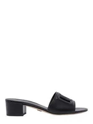 Dolce & Gabbana Calfskin Mules With Dg Millennials Logo - Black