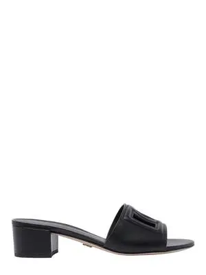 Dolce & Gabbana Calfskin Mules With Dg Millennials Logo - Black