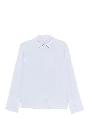 Max Mara MAX MARA Silk Elastane Long Sleeve Button Up Shirt Blue