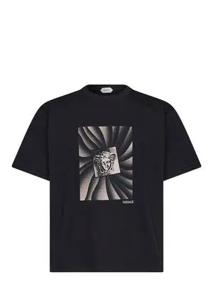 Versace Black Cotton Jersey Printed Regular T-shirt - Multicolor