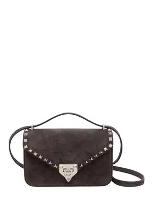 Valentino Garavani Valentino Garavani Women Small Suede Valentino Garavani Rockstud Crossbody Bag Brown