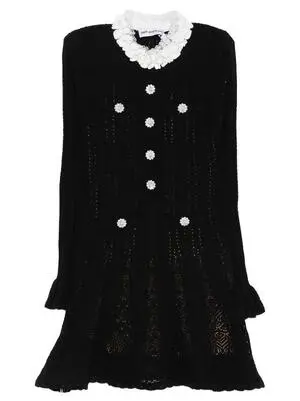 SELF-PORTRAIT Cotton Open-knit Day Dress - Black