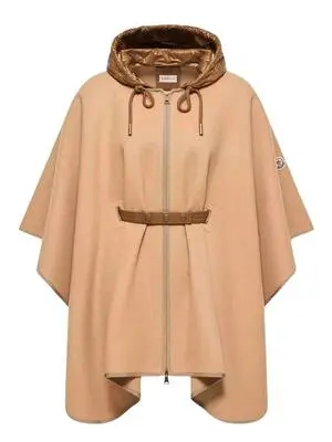 Moncler Felted Hooded Cape - Cream