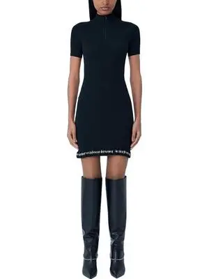 Alexander Wang Rib-knit Quarter-zip Mini Dress - Black
