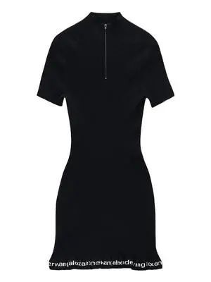 Alexander Wang Rib-knit Quarter-zip Dress - Black