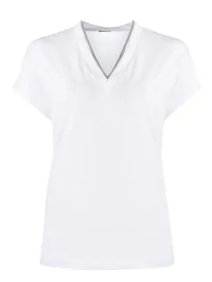 Brunello Cucinelli BRUNELLO CUCINELLI Monili Trim Cotton T-shirt White