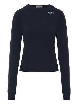 Miu Miu MIU MIU Logo Wool Boat Neck Shirt Blue