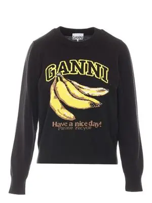 GANNI Logo Jumper With Banana Print - Black