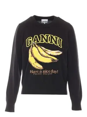 GANNI Jumper With Banana Print - Black