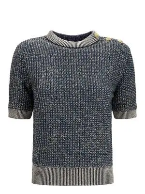Balmain Short-sleeve Sequined Sweater - Blue