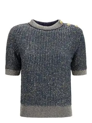 Balmain Short-sleeve Sequined Sweater - Blue