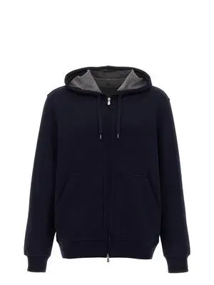 Brunello Cucinelli Zip Up Hooded Sweatshirt - Blue