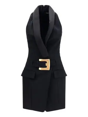 Balmain Grain De Poudre Belted Dress - Black